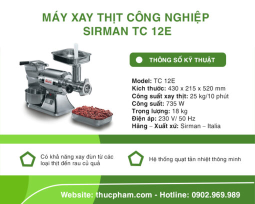 Máy Xay Thịt Công Nghiệp Sirman TC 12E_Thucpham.com